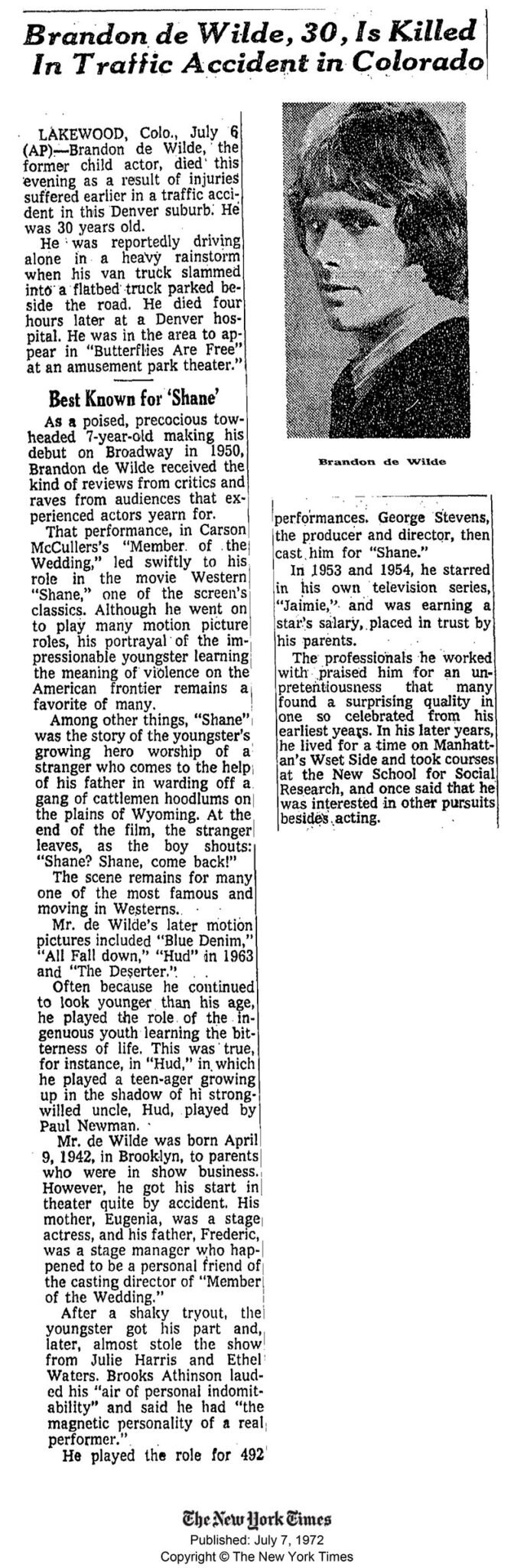 Brandon deWilde (1972) - Historic Elitch Theatre